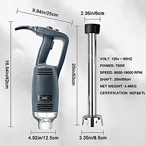 VONCI 750W Commercial Immersion Blender, Extra Heavy Duty Hand Blender with Variable Speed 8000-19000RPM, Handheld Stick Mixer with 20" SUS 304 Shaft, Commercial Emulsifier for Restaurant Kitchen.