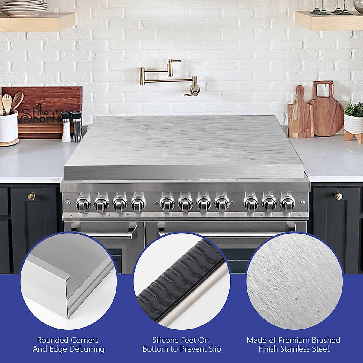 Stainless Steel Stove Top Cover: Noodle Board | Range Burner Cover | Metal Cooktop Cover for Gas Electric Stove - 30"x 22"x2.5"