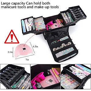 Large Makeup Carrying Train Case for Women, Black Travel Bag Storage Box,4 Tier Professional Nail Organizer Case with Adjustable Dividers for Nail Tools Jewelry MakeUp Brushes