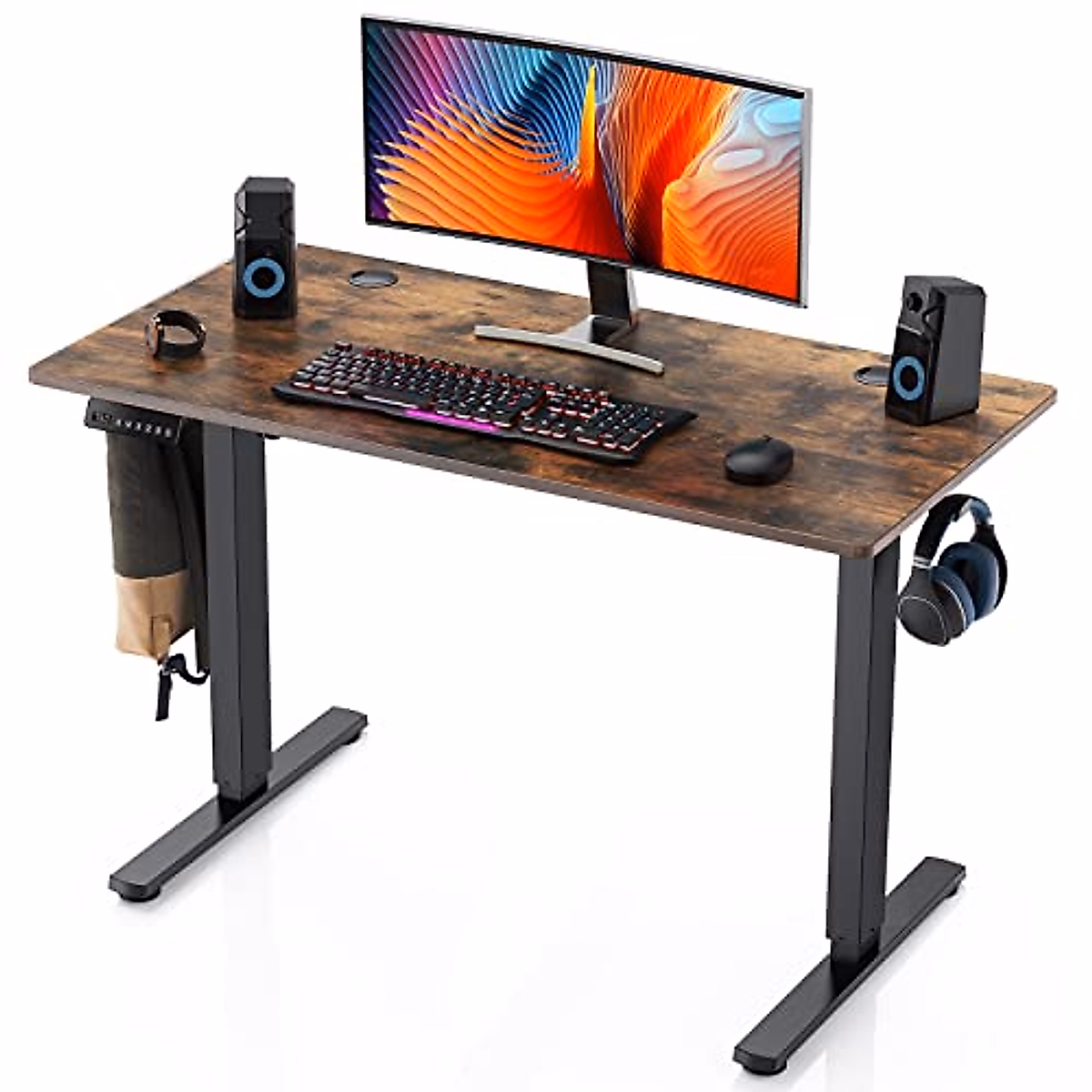 Sweetcrispy Electric Standing Desk, 40 x 24in Adjustable Height Electric Stand up Desk Standing Computer Desk Home Office Desk Ergonomic Workstation with 3 Memory Controller, Rustic Brown