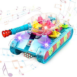 Playee Light Up Transparent Toy Tank – Baby Toys with Music and Lights – 8” Battery Operated Toddler Toys – Sensory Toys for Boys and Girls – Baby Boy Toys for Endless Fun