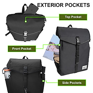 Rangeland Drawstring Flap Backpack Rucksack Lightweight Travel Laptop Backpack Carry-on Daypack 17L School Commute Gym Sport, All Black