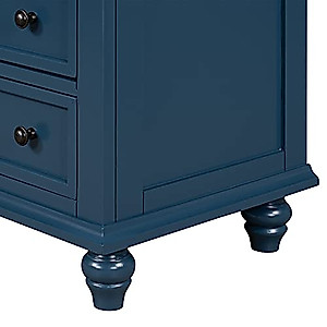Knocbel 3-Drawer Nightstand with Pull-Out Tray, Wooden Bedside Night Stand Sofa Side End Table with Legs, 110lbs Weight Capacity, 28.1" H x 28" W x 16.9" D (Blue)