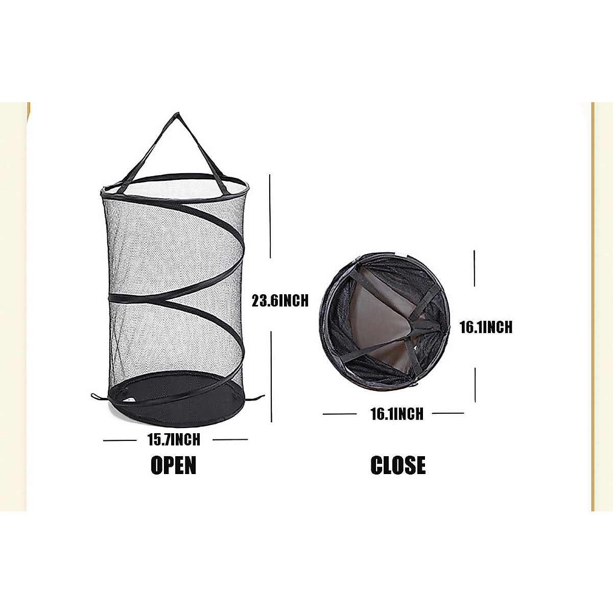 Kamuavni Pop Up Laundry Basket Round Mesh Dirty Clothes Basket Clear Net Laundry Pop Up Circular Collapsible Round Mesh Laundry Baskets 15.7 * 24inch