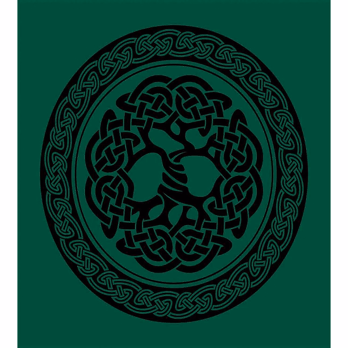 Ambesonne Celtic Duvet Cover Set, Monochrome Tree of Life Illustration Timeless European Motif, Decorative 3 Piece Bedding Set with 2 Pillow Shams, King Size, Forest Green Black