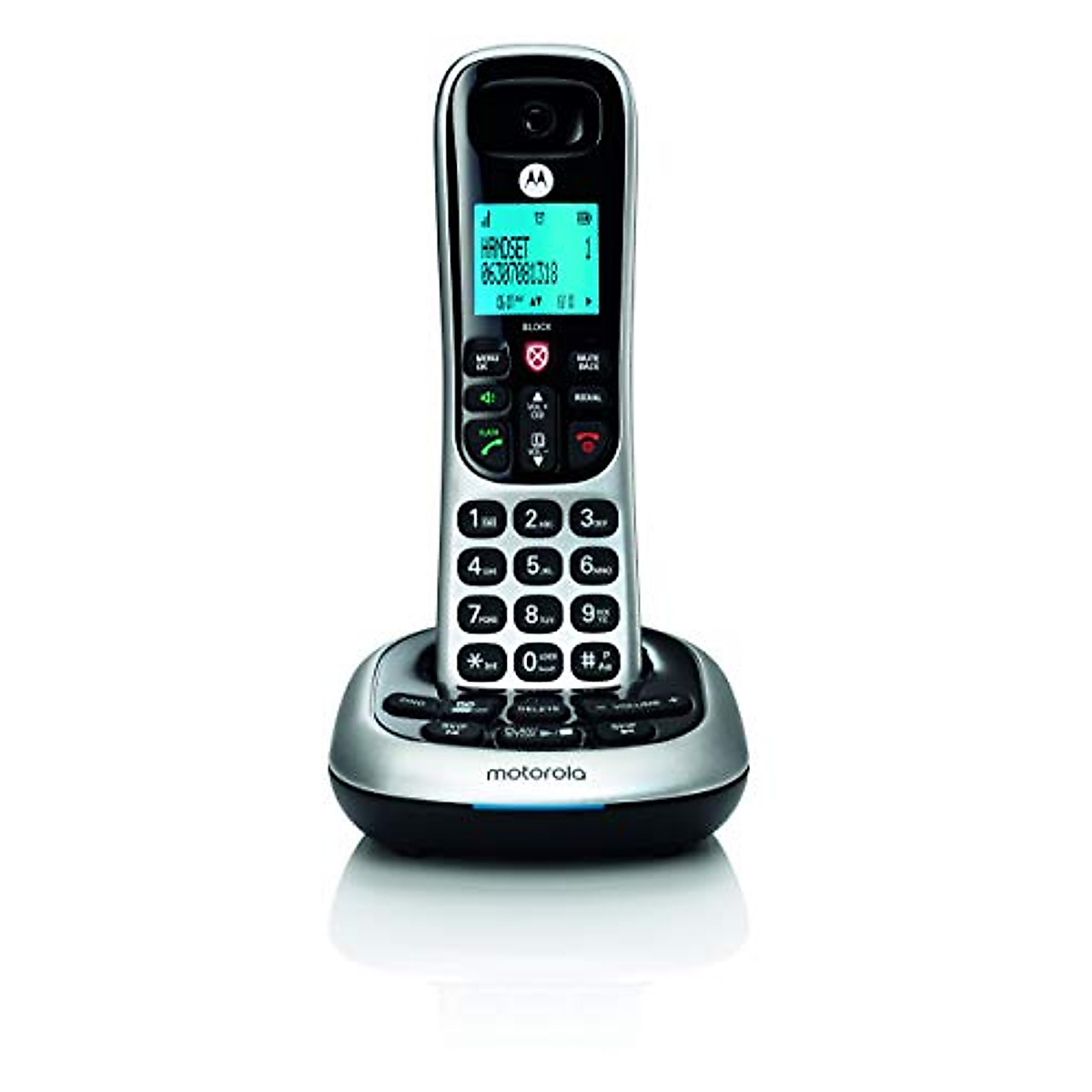 Motorola CD4011 DECT 6.0 Cordless Phone with Answering Machine and Call Block, Silver/Black, 1 Handset