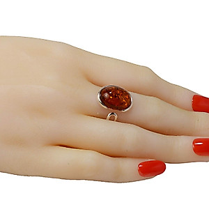 HolidayGiftShops Sterling Silver and Baltic Honey Amber Oval Adjustable Ring