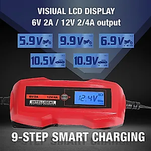 BIG RED TAM4DVLR Torin Portable 6V and 12V, 2/4-Amp Trickle Charger/Battery Maintaince: Fully-Auto Smart Battery Charger, Battery Desulfator with Temperature Compensation