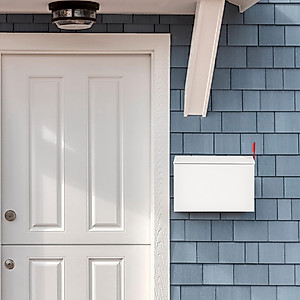 LAND·VOI Wall-Mount Mailbox with One Flag Kit and Three Sets of 0-9 Mailbox Number Stickers, Galvanized Steel Rust-Proof Metal Post Box, Mailboxes for Outside, 4.33" Dx14.2 Wx10.43 H, White AMB03W