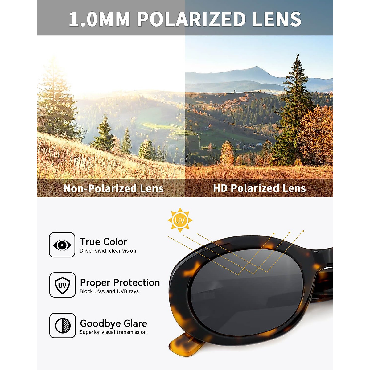 Mose Romano Retro Oval Sunglasses for Women Men Polarized Handmade Acetate Women's Sunglasses Trendy