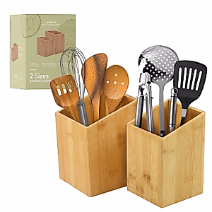 [2 Sizes] Deep Bamboo Cutlery Organizer for Clutter-Free Kitchen – Stylish Kitchen Utensil Organizer for Elegant Display – Sturdy Silverware Holder for Easy Accessibility – Countertop Cutlery Holder