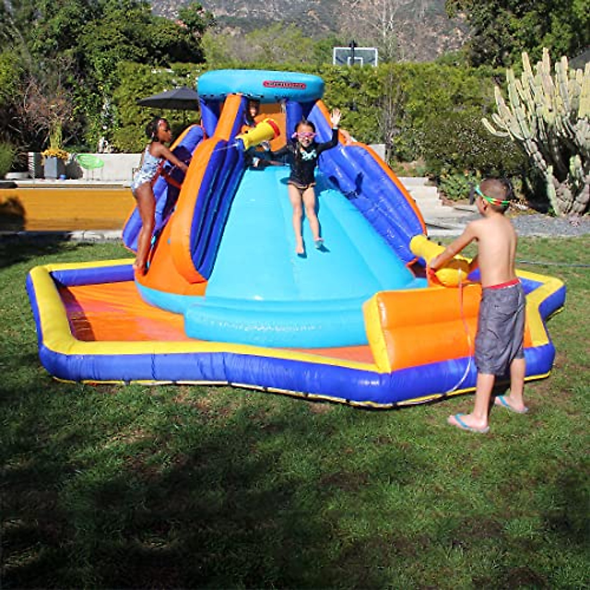 Sportspower My First Inflatable Water Slide - Heavy-Duty Outdoor Slide with Water Cannon and Splash Pool - Air Blower Included, 186" L x 80.4" W x 84" H