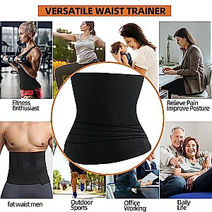 LWDUDE Upgrade Sweat Bands for Stomach Made of Natural Latex,Anti-curl Waist Trainers for Women Belly Fat .Waist Shaper for Women and Men is Suitable for Sports, Postpartum Recovery. Black