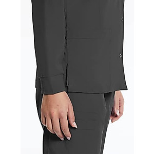 Scrub Jacket for Women 3 Pocket 4-Way Stretch Snap Button for Hospital Dental EL9405 (Pewter, X-Small)