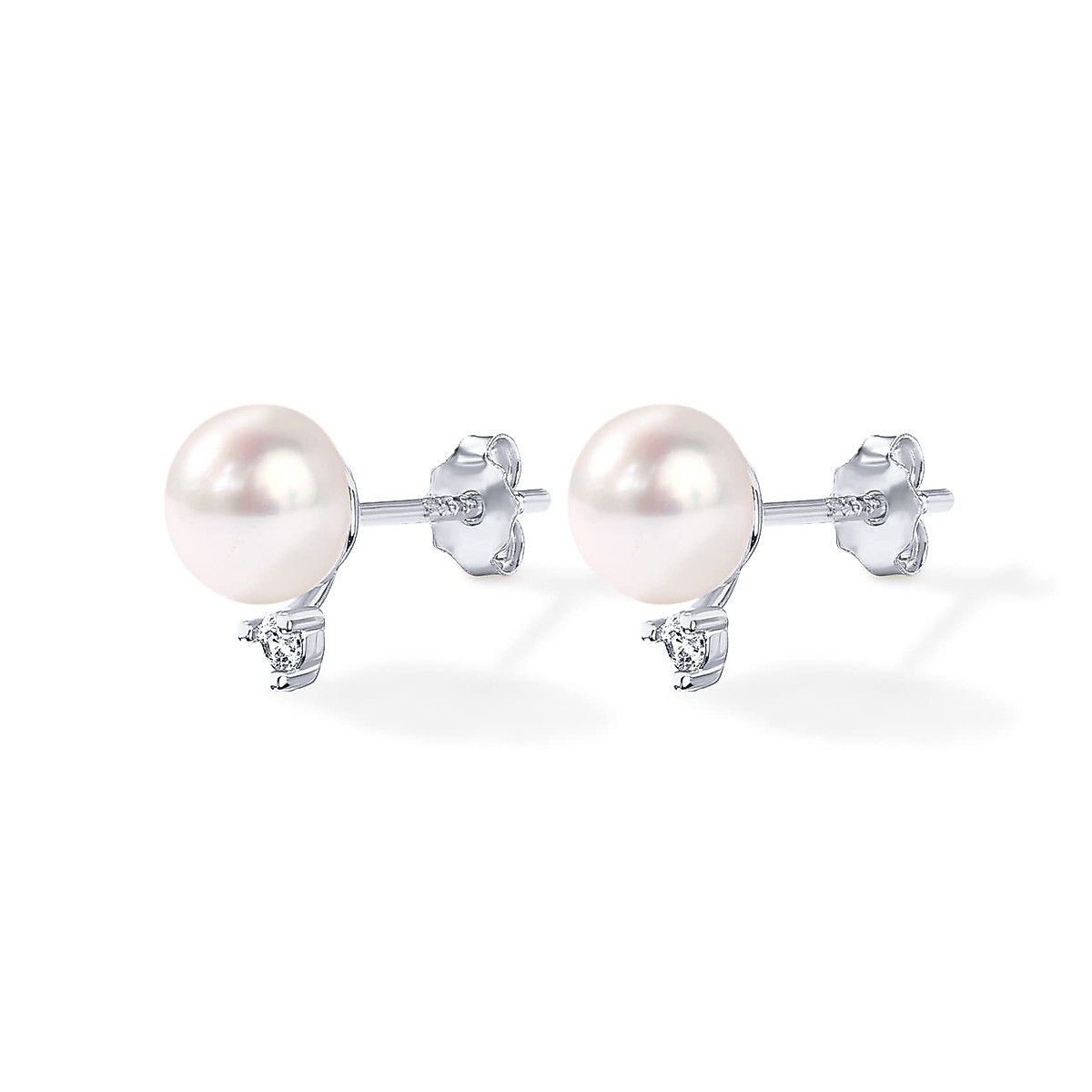 PAVOI Rhodium Plated 925 Sterling Silver Post Cubic Zirconia | AAA+ Quality Handpicked Freshwater Cultured Stud Button Pearl Earrings