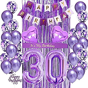 30th Birthday Decorations for Her, 30th Birthday Balloons Purple, 30th Birthday Decorations, Purple Balloons, It's My Birthday Sash, Cake Topper, Birthday Banner for 30th Birthday Decorations