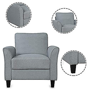 Harper & Bright Designs Living Room Furniture Set Single Armrest Sofa and 3-Seat Sofa Linen Fabric Upholstered Sofa Set, Grey