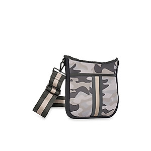 Haute Shore - Jeri Safari Crossbody Tote, Green Camo W/Black & Gold Stripe