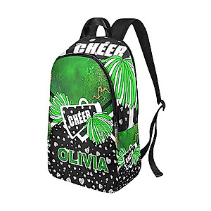 CUXWEOT Personalized Green Cheer Cheerleader Print Backpack with Name Custom Travel Daypack Bag for Man Woman Gifts