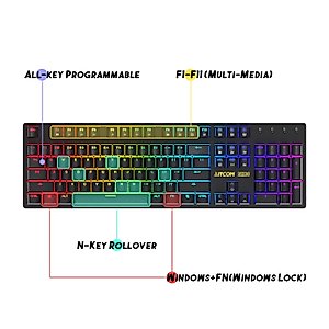 PC Gaming Keyboards RGB Backlit Mechanical Keyboard ABS keycap Programmable Macro Detachable USB Wired Keyboard for Windows PC（104 Keys Blue Switch