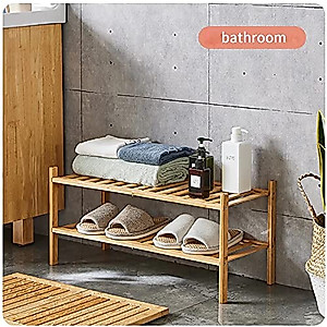 Qmkmyy Simple Narrow Wood Shoe Rack 2 Tiers for Closet Entryway Small Bamboo Free Standing Shoe Shelf Stackable Storage Organizer for Front Door