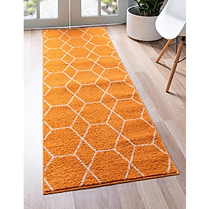 Unique Loom Trellis Frieze Collection Area Rug - Geometric (2' x 6' 1" Runner, Orange/ Ivory)