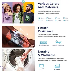 DTF Transfer Film - 11" x 328 ft DTF Film - Matte Finish, Cold Peel, Washable, High Ink Adhesion, DTF Paper - DTF Transfer Film Printer with Strong DTF Powder Adherence - DTF Film Roll for all Fabric