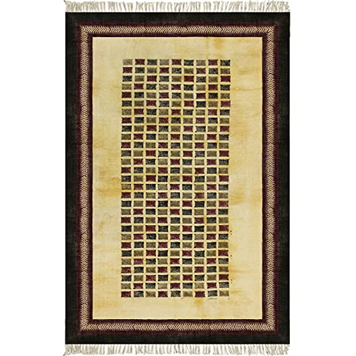 Casavani Hand Block Printed Cotton Dhurrie Geometric Yellow & Brown Area Rug Easy Washable Dhurrie Best Uses For Bedroom,Living Room,Dining Room,Bathroom,Kitchen 3x10 Feet Runner