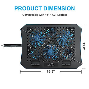 AICHESON Laptop Cooler Pad with 6 Cooling Fans, 7 Adjustable Height Stand, Blue LED Lights, USB Powered Chill Mat for 15-17.3 inch Laptops