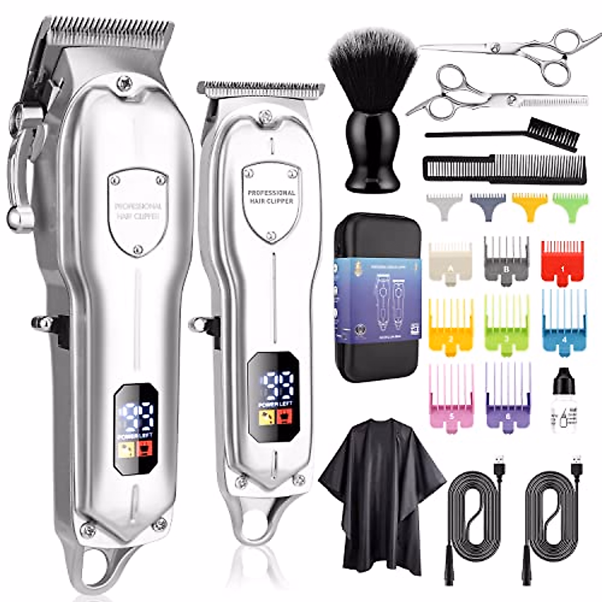 Karrte Professional Hair Clippers and Trimmer Kit,Cordless Hair Cutting Kit,Barber Supplies for Men Beard Trimmer Mens Grooming Kit Accessories (Silver)
