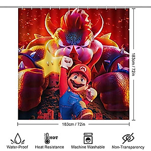 FFIS Anime Super 𝐌.𝐚𝐫𝐢𝐨 𝐁.𝐫𝐨𝐬 Movie.Bathroom Shower Curtain Set, 4 Piece Bathroom with Waterproof Shower Curtain and Non Slip Shower Mat & Toilet Lid Cover Mat U Carpet
