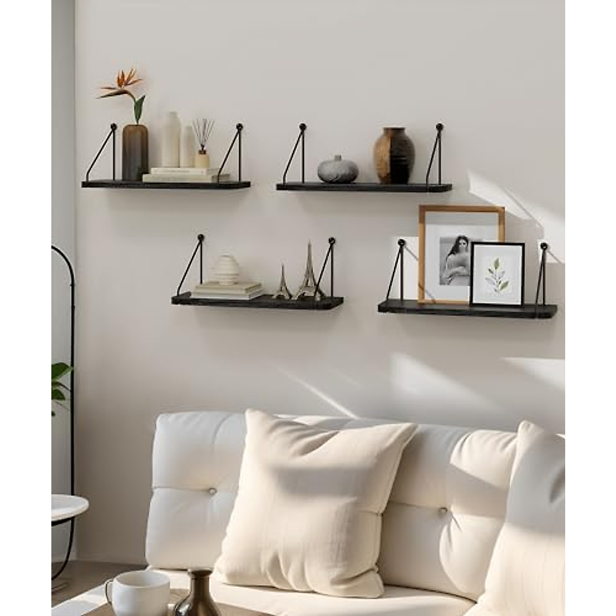 SUMGAR Black Floating Shelves for Wall, Wall Shelf for Bathroom Bedroom Kitchen, Floating Book Shelves for Wall Small Wall Mount Wood Storage Organzier Set of 2