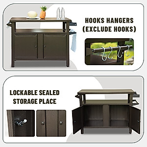 Domi Grill Carts Outdoor with Storage and Wheels, Whole Metal Portable Table and Storage Cabinet for BBQ,Deck,Patio,Backyard (Brown, L45xW20.31xH35.51 Inch)