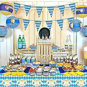 UOMNICUE Oktoberfest Tablecloth, 3Pcs Oktoberfest Disposable Table Cloth with Gold Oktoberfest Welcome Print Oktoberfest Waterproof Tablecover Banner for Oktoberfest Party Decorations 108 X 54 Inch