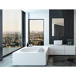 Hamilton Hills Contemporary Brushed Metal Wall Mirror | Glass Panel Black Framed Squared Corner Deep Set Design | Mirrored Rectangle Hangs Horizontal or Vertical (24" x 36")