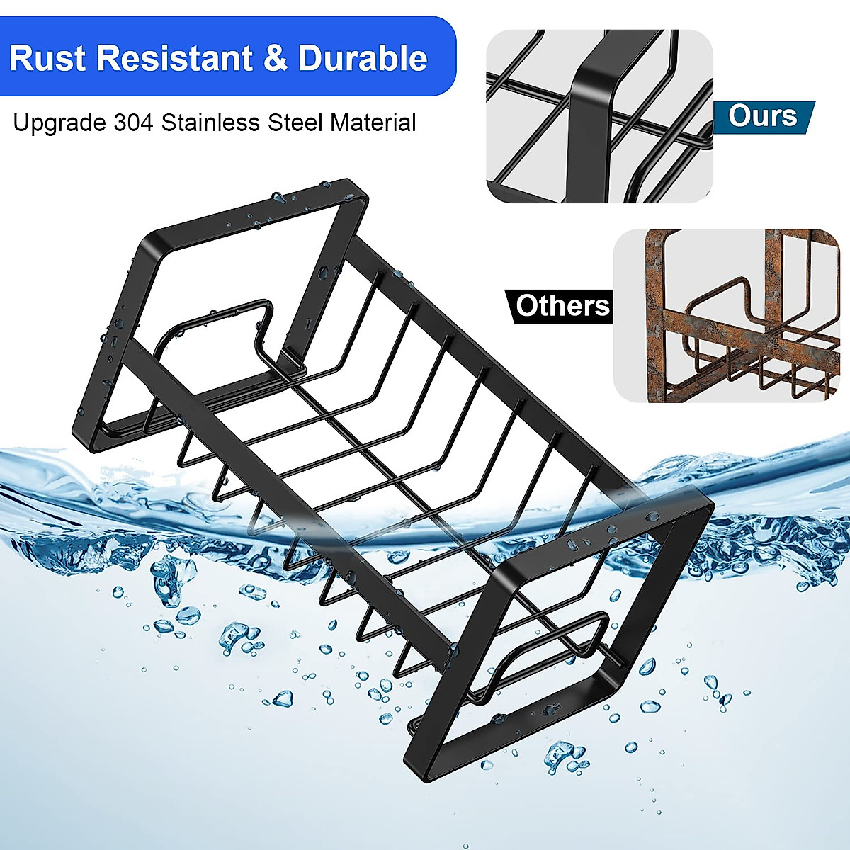 MFTEK Sink Caddy Kitchen Sponge Holder, Soap Holder Tray for Kitchen Sink Countertop, 304 Stainless Steel Soap Dispenser Brush Drainer Rack Organizers with Removable Drain Tray