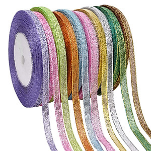 Livder 10 Rolls 1/4 Inch Width Metallic Glitter Ribbons for Holiday Wedding Birthday Party Decoration Gift Wrapping (10 Colors)