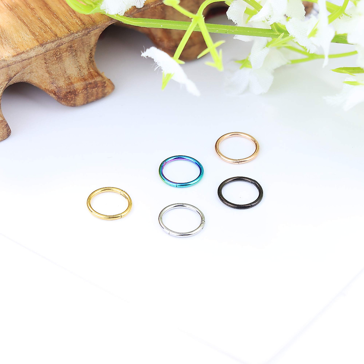 Jstyle 10Pcs 18G Stainless Steel Hinged Clicker Segment Nose Rings Hoop Helix Cartilage Daith Tragus Sleeper Earrings 8MM Improved