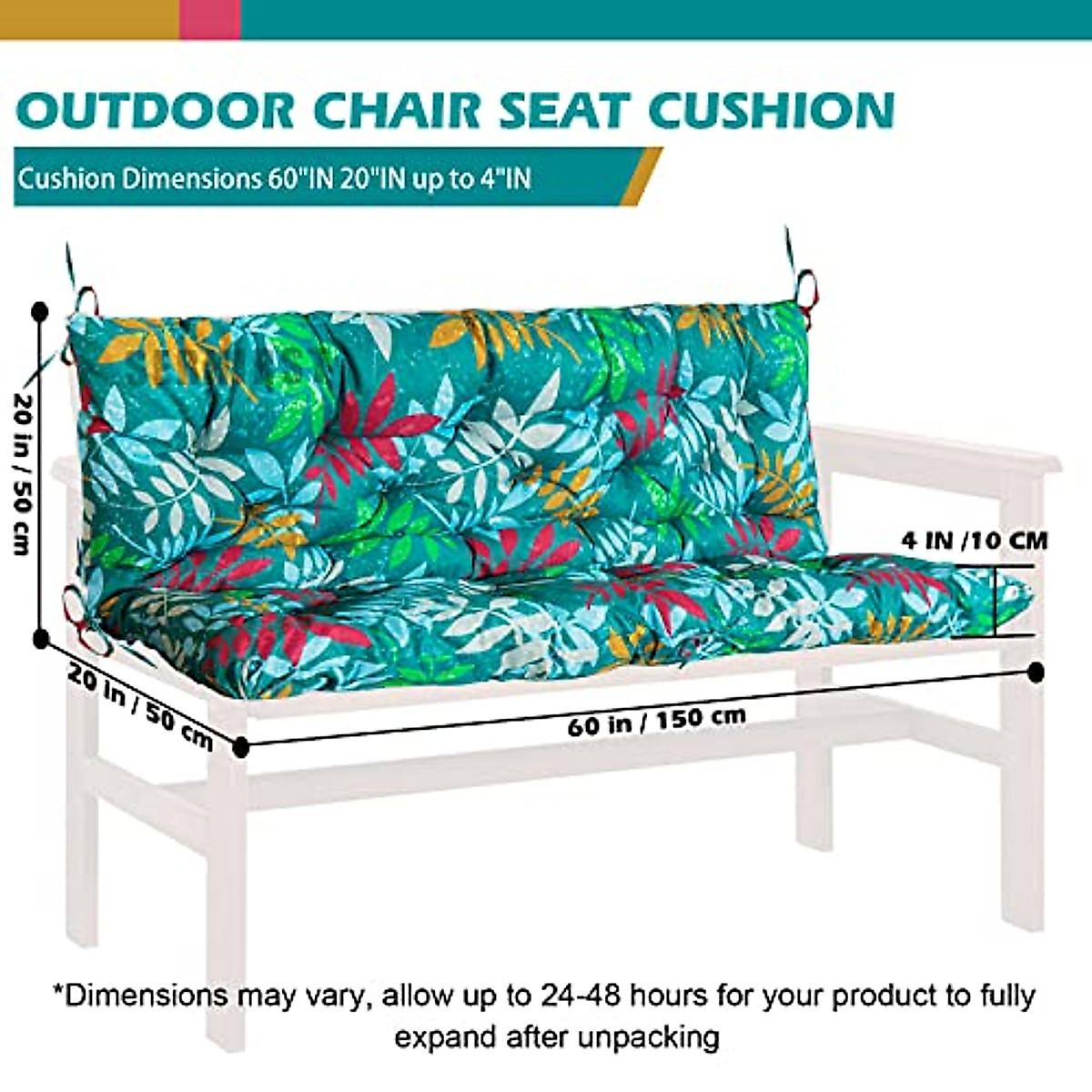 Three Seat Swing Replacement Cushions, Soft Garden Bench Cushions with Backrest and Outdoor Swing Cushions 3 Seater, Porch Patio Swing Overstuffed Waterproof Bench (Flower Color 40 * 60 inch)