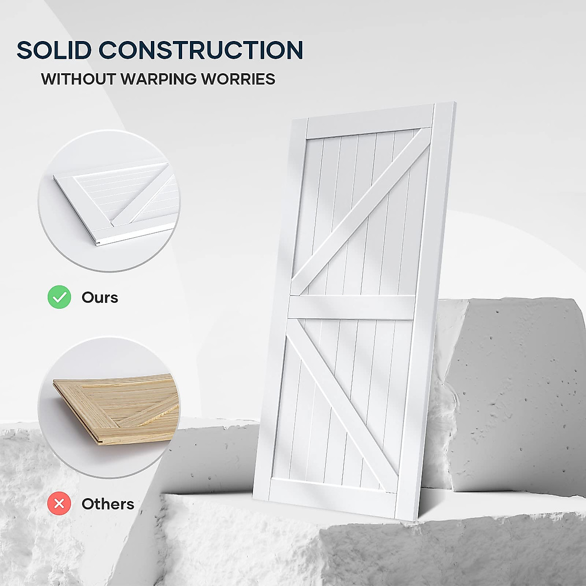 EaseLife 42in x 84in Sliding Barn Door with 7FT Barn Door Hardware Track Kit Included,Solid LVL Wood Slab Covered with Water-Proof & Scratch-Resistant PVC Surface,DIY Assembly,Easy Install,White