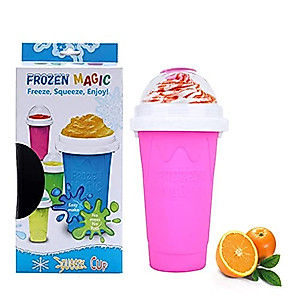 Kahopy Slushie Maker Cup, Magic Quick Frozen Slushy Maker Smoothies Cup Squeeze Cup Double Layer Cooling Cup, Homemade Slushie Cup Ice Cream Maker for Kids (Silicone, Rose Pink)