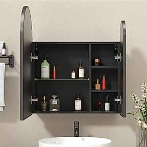 Mepplzian Black Arched Medicine Cabinet with Mirror,Black Medicine Cabinet with 2 Doors,Bathroom Medicine Cabinets Mirror Wall Mounted,24x28Inch