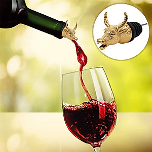 Cabilock Bull Wine Pourer Bull Bottle Stopper and Pourer Animal Head Wine Aerators Liquor Pour Spout Golden for Olive Oil Champagne Beer Wine Dispenser