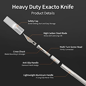 Precision Craft Knife Set - Sharp Razor Blades & Exacto Knife for Carving, Modeling, Scrapbooking, and Sculpting - Perfect for Woodworking, Stenciling, DIY Projects & Precision Cutting (Silver)