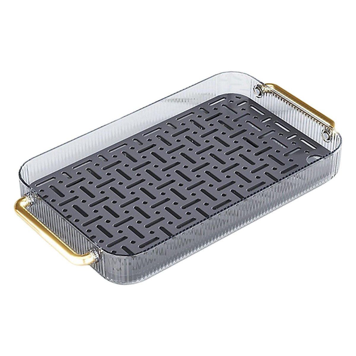 MagiDeal Rectangular Drainage Serving Trays Storage Platter Water Cup Fruit Drain Trays with Handles Drinks Serving Tray for Dining Table Party Home, Blue