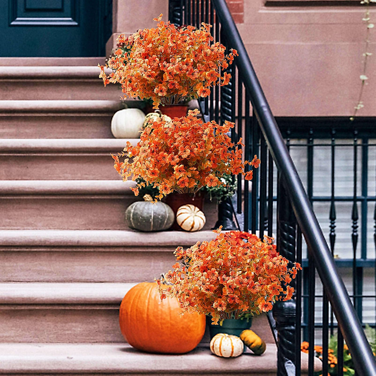 Gormiya 10 Bundles Bulk Outdoor Fall Artificial Fake Flowers UV Resistant Autumn Plastic Faux Hanging Greenery Plants for Backyard Window Box Porch Patio Garden Home Decor