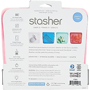 Stasher Reusable Silicone Storage Bag, Food Storage Container, Microwave and Dishwasher Safe, Leak-free, Sandwich, Hibiscus