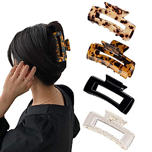 Aaiffey 4PCS Hair Claw Clips, Non-Slip Tortoise Hair Jaw Clips, Leopard Stylish Hair Clamps,Strong Hold for Thick Thin Curly Hair Styling Accessories for Women Girls