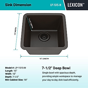 15" x 15" Quartz Kitchen Sink, Single Bowl Kitchen Sinks, Drop in Kitchen Sink, Granite Composite Kitchen Sink, Undermount Sink, Galaxy Mocha Kitchen Sink, Includes Grid, Strainer, Flange, LP-1515-M