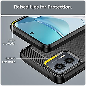 GSDCB Case for Motorola Moto G 5G 2023 Case with Tempered Glass Screen Protector, Carbon Fiber Brushed Texture Soft Flexible TPU Slim Fit Shockproof Phone Cover for Women Men Girls Boys (Black)